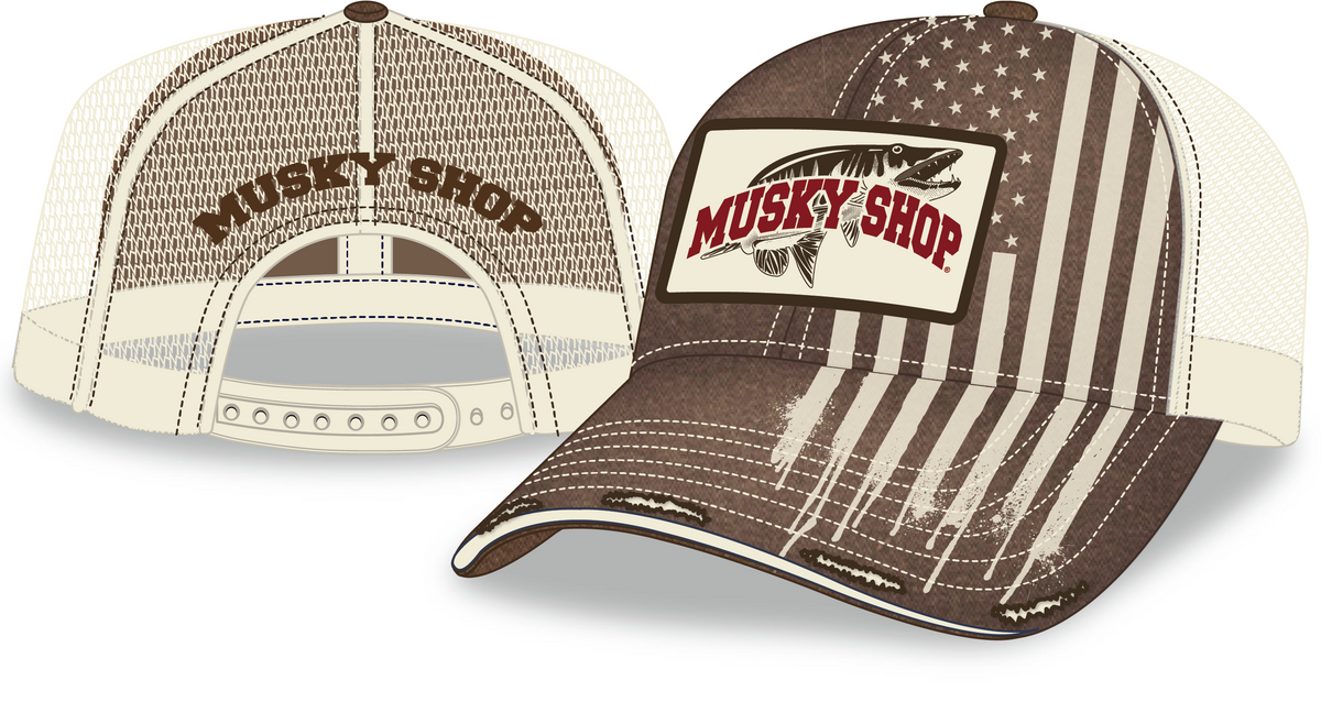 Musky Shop Low Profile Brown Cream Trucker Mesh Patch Cap